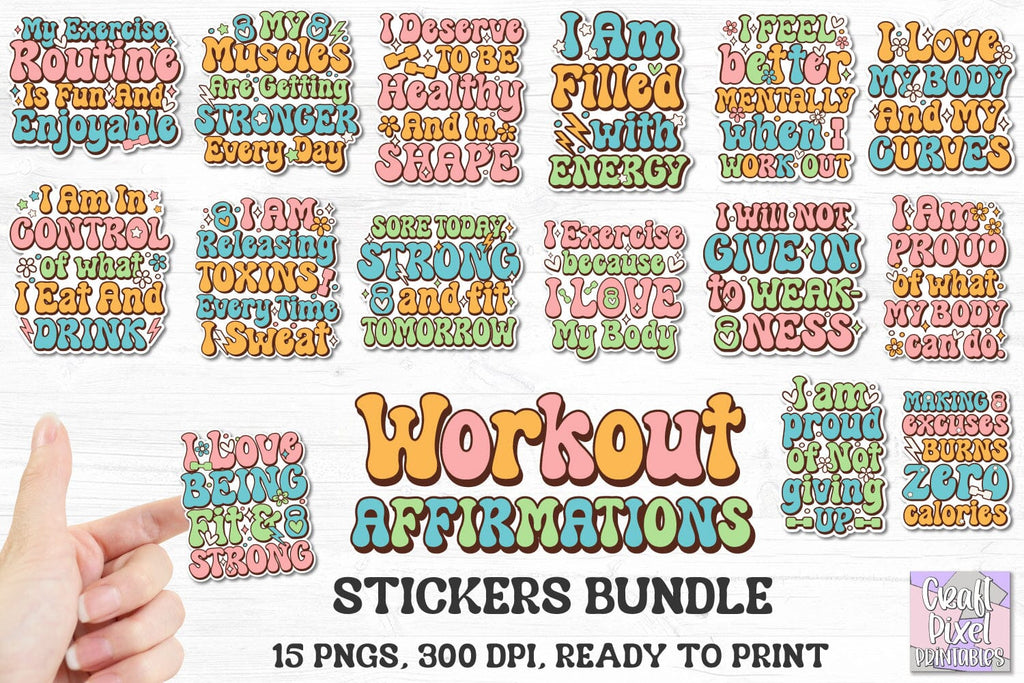 Workout Affirmations Sticker Png Bundle, Motivational Printable ...