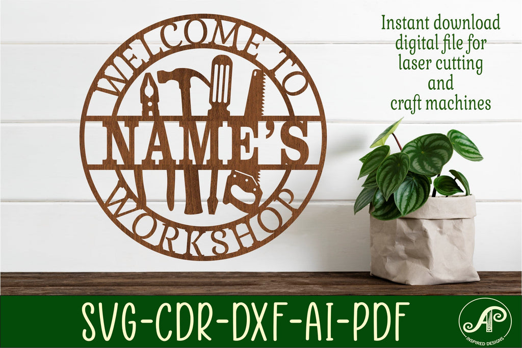Workshop tool theme Name sign svg laser cut template - So Fontsy