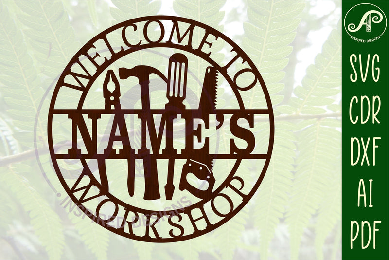 Workshop tool theme Name sign svg laser cut template - So Fontsy