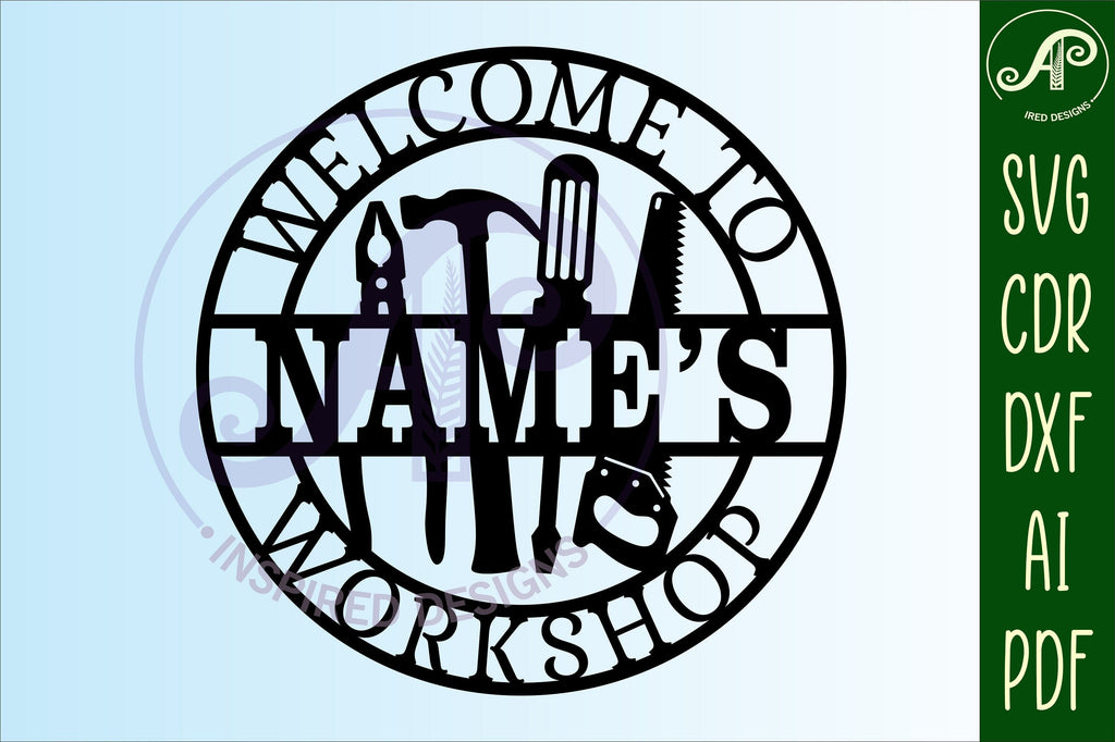 Workshop tool theme Name sign svg laser cut template - So Fontsy