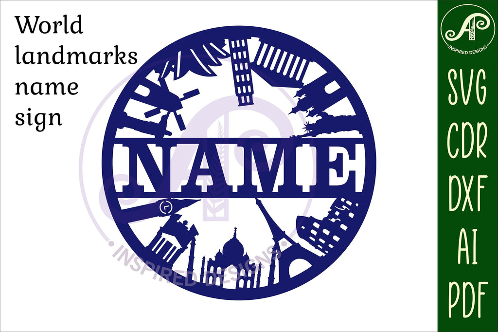 World landmarks name sign svg laser cut template - So Fontsy