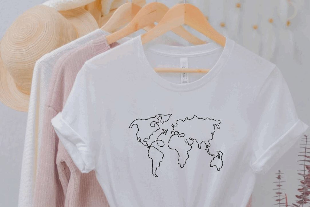 World Map One line machine embroidery design - So Fontsy
