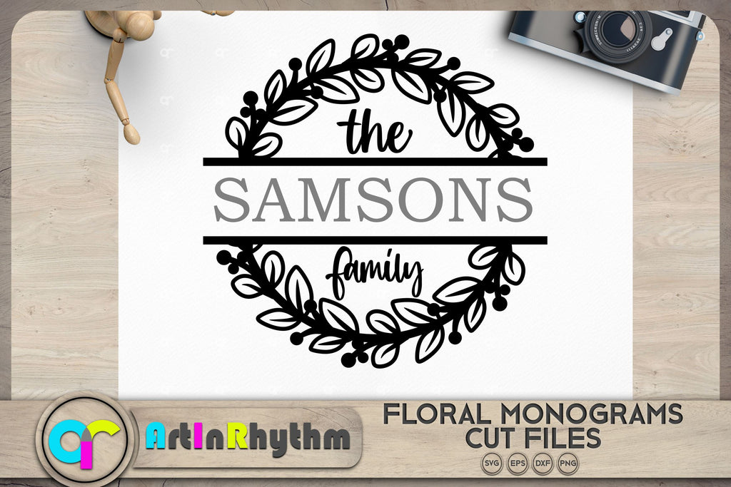 Wreath split monogram SVG - So Fontsy