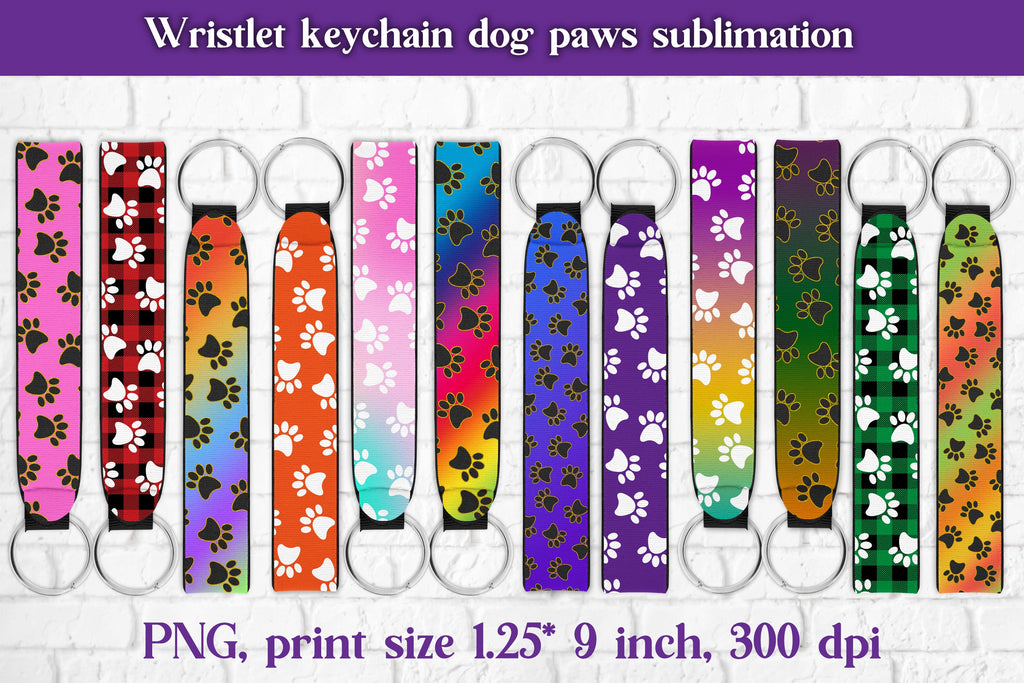 Wristlet keychain dog paws sublimation, key fob wristlet - So Fontsy