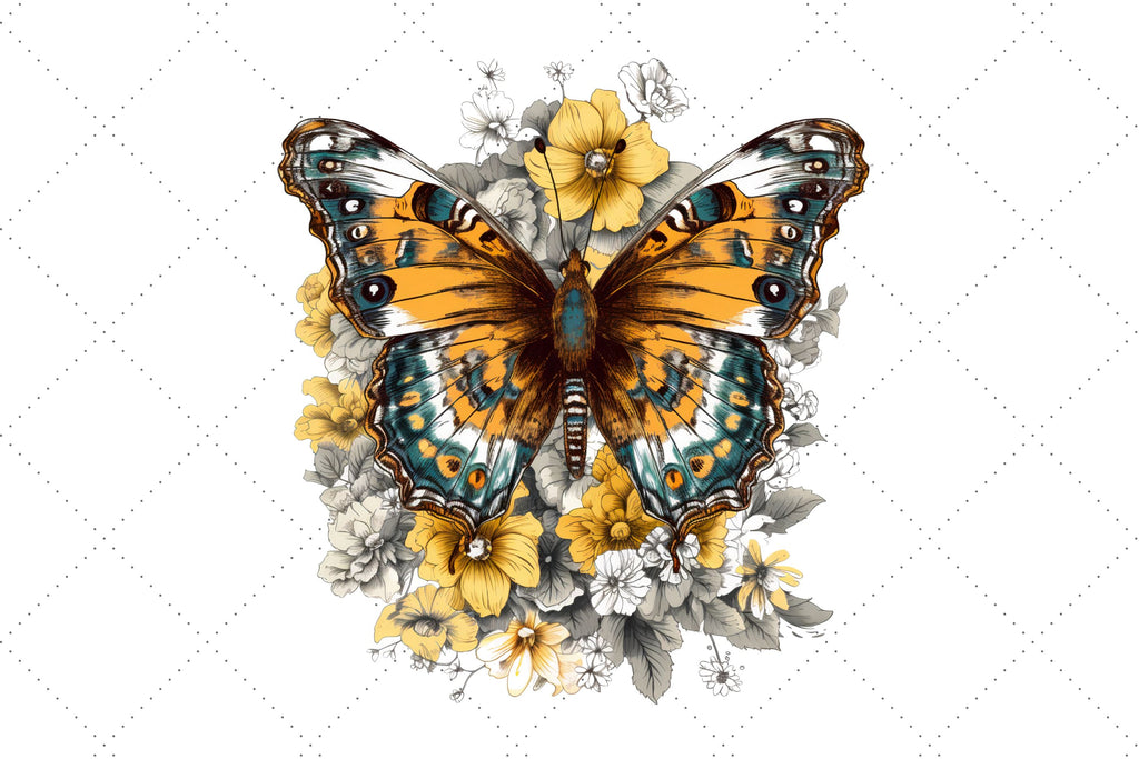 Yellow Butterfly floral Sublimation Clipart Bundle, Sublimation, Retro ...