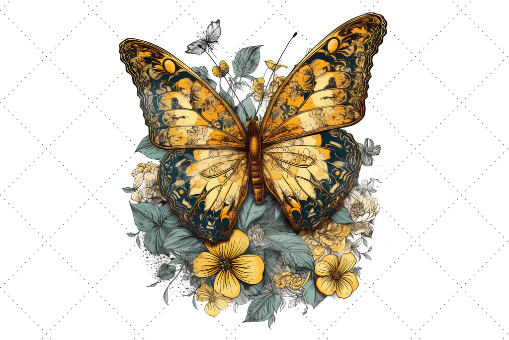 Yellow Butterfly floral Sublimation Clipart Bundle, Sublimation, Retro ...