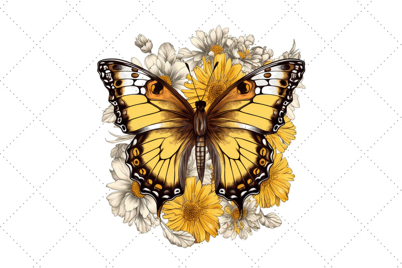 Yellow Butterfly floral Sublimation Clipart Bundle, Sublimation, Retro ...