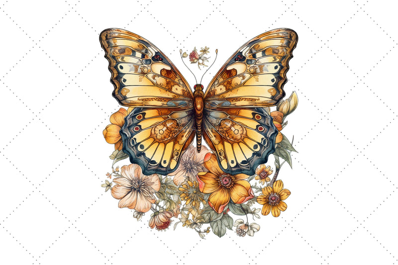 Yellow Butterfly floral Sublimation Clipart Bundle, Sublimation, Retro ...