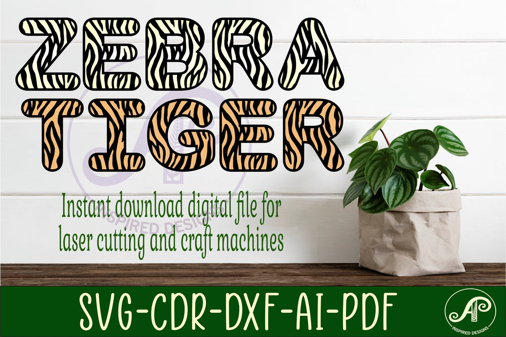 Zebra or Tiger print letters alphabet set. 26 layered letters - So Fontsy