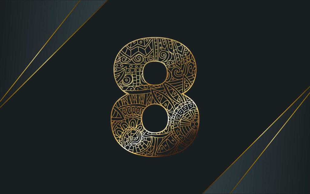 Zentangle 8 number. Mandala Ornamental Eight designs with a golden ...