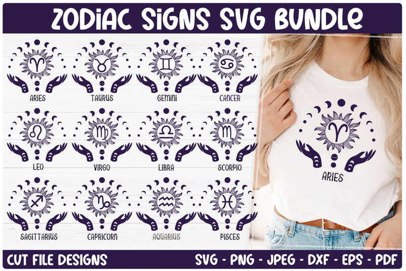 Zodiac Signs SVG Bundle | Celestial SVG |Astrology Horoscope - So Fontsy